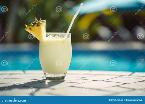Pina Colada Cocktail On Poolside By Pool Generative Ai Illustration