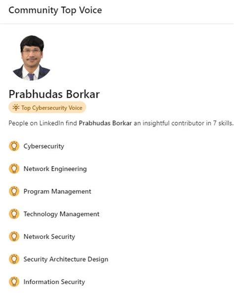 Prabhudas Borkar On Linkedin Topvoice Community Networksecurity Cybersecurity Leadership