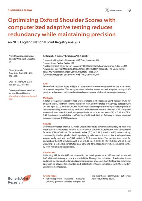 PDF Optimizing Oxford Shoulder Scores With Computerized Adaptive