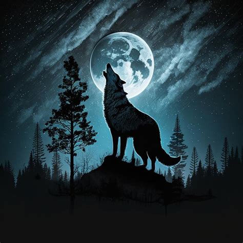 Premium Photo Howling Wolf On A Rock With A Full Moon In The