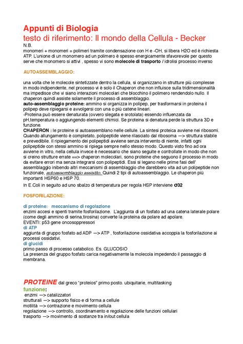 Biologia Della Cellula Docsity