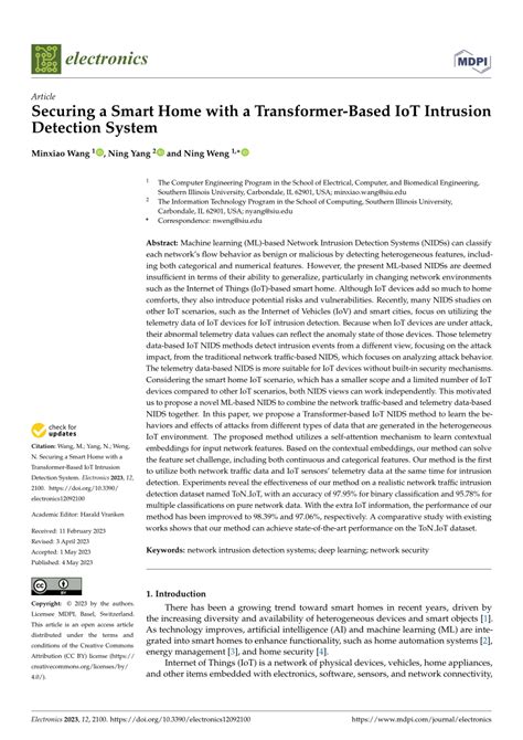 PDF Securing A Smart Home With A Transformer Based IoT Intrusion
