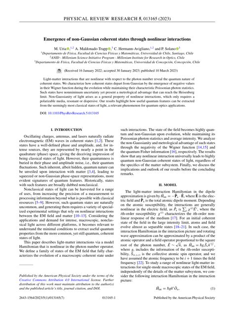 Pdf Emergence Of Non Gaussian Coherent States Through Nonlinear Interactions