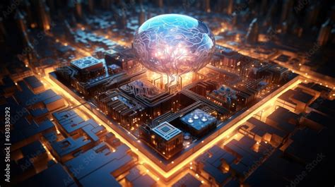 Human Brain With Circuit Board Ai Chipset With Human Brain On Computer Circuit Board