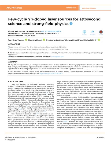 Pdf Few Cycle Yb Doped Laser Sources For Attosecond Science And Strong Field Physics
