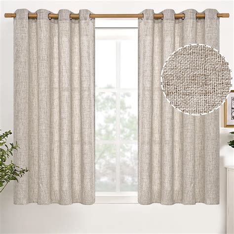 Youngstex Natural Linen Curtains 45 Inches Long For Living Room Bedroom Grommet Top Light