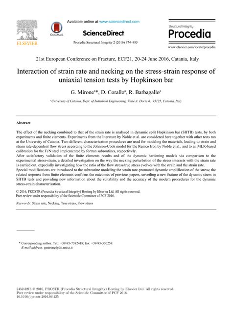 Pdf Interaction Of Strain Rate And Necking On The Stress Strain