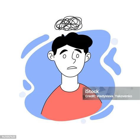 혼란스러운 생각을 가진 인간의 벡터 일러스트레이션 심리학 심리 치료 문제 해결 계획 세우기 혼란 화가나다 매듭을 짓고 충격을