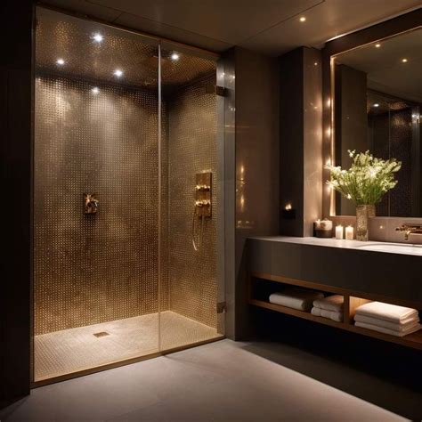 Elegant Bathroom With Glass Shower Door Luxury Shower Lighting Ideas