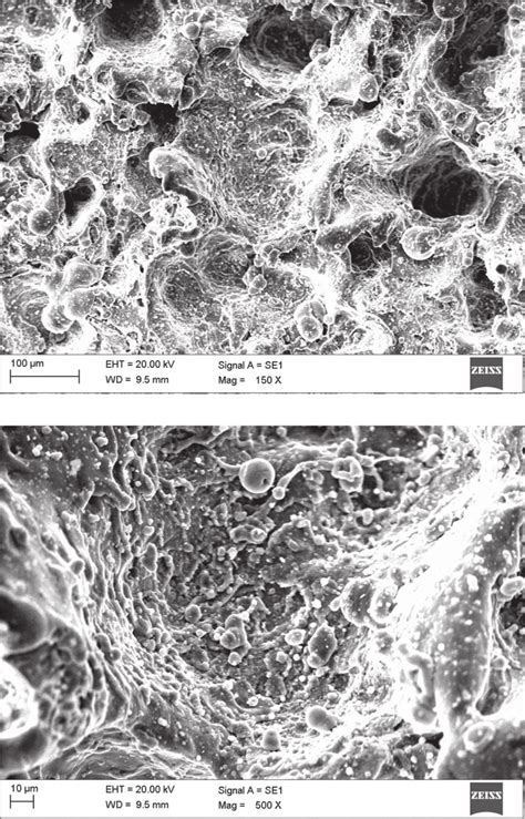 The SEM Images Of The Center Impact Area Rear Wall D P Mm V