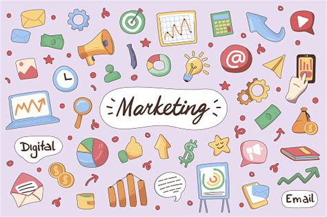 평면 만화 디자인으로 설정된 귀여운 스티커를 마케팅합니다 전략 확성기 데이터 분석 다이어그램 이메일 노트북 대상 및 기타 컬렉션 플래너 또는 이끌이 템플릿에 대 한 벡터