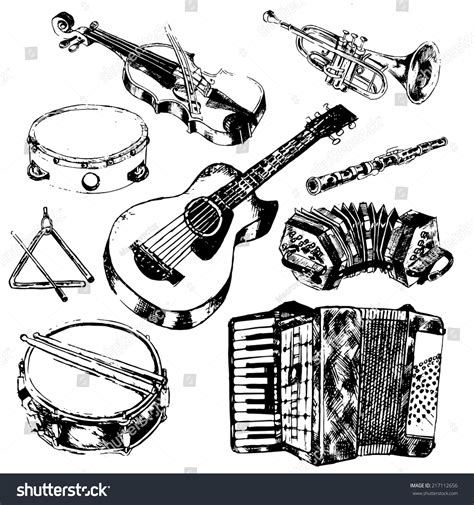 Classic Musical Orchestral Instruments Hand Drawn Stock Vector Royalty