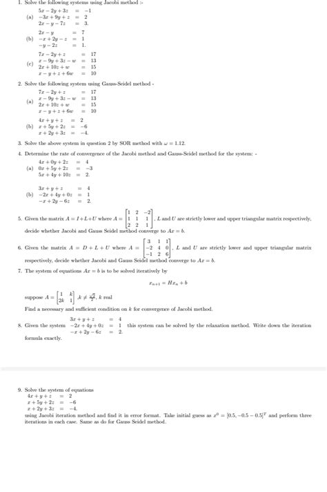 Solved Solve The Following Systems Using Jacobi Method