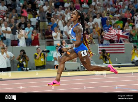Shacarri Richardson From The United States Crosses The Finish Line