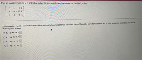 Solved Find An Equation Involving Gh And K That Makes This