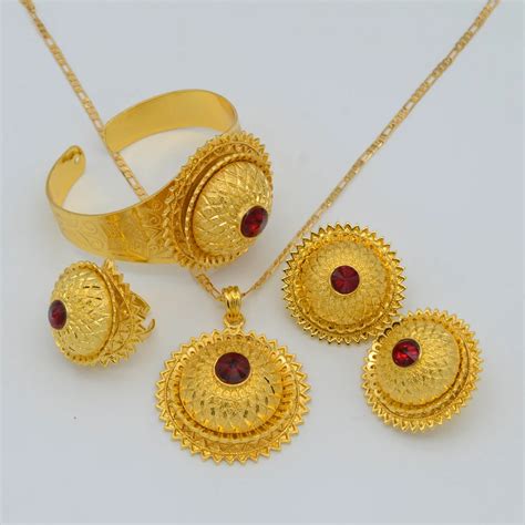 Aliexpress Com Buy Ethiopian Jewelry Set Gold Plated Pendant Necklaces Earrings Ring Bangle