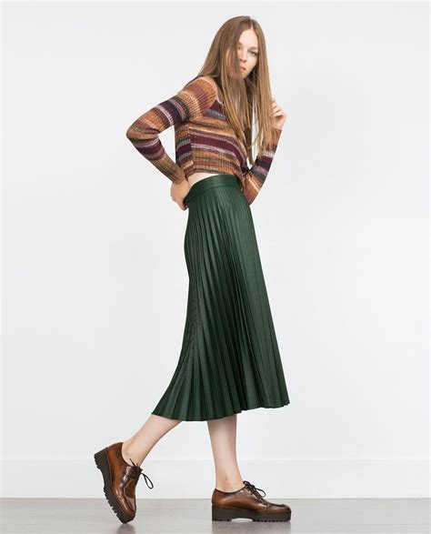ZARA Official Website Green Pleated Skirt Pleated Skirt Dress Pleated Skirt