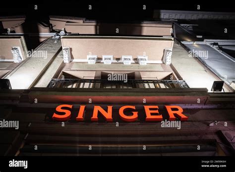 Picture Of A Sign With The Logo Of Singer On Their Shop Of Bucharest Romania Singer