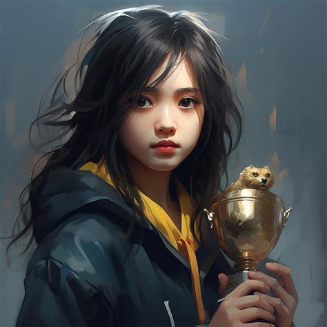 Premium Ai Image Illustration Of Girl Holding Trophy