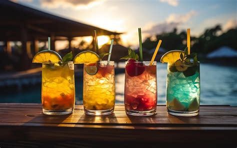 Premium Ai Image Tropical Beach Bliss Summer Cocktails In Luxury