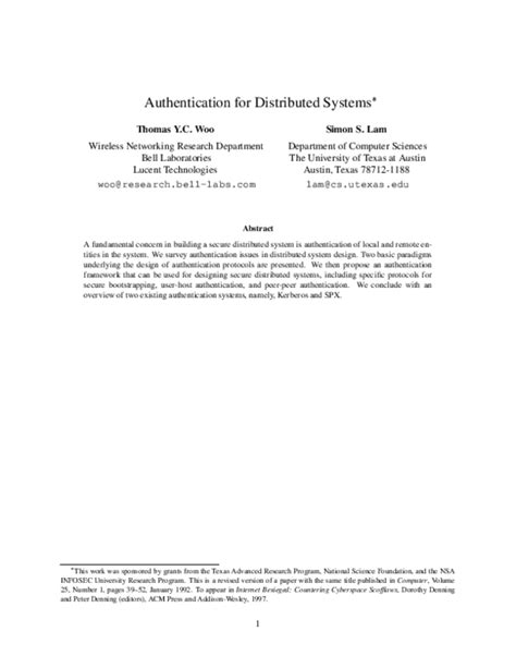 Pdf Authentication For Distributed Systems