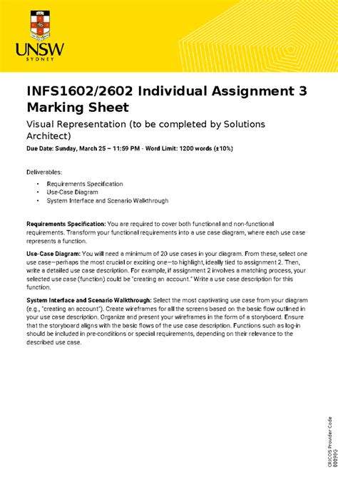 Infs 1602 2602 Individual Assignment 3 Marking Sheet Infs16022602