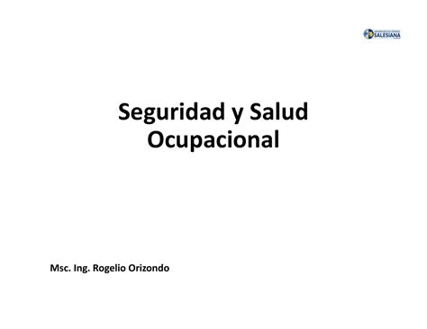Seguridad Y Salud Ocupacional Seguridad Y Salud Ocupacional Msc Ing