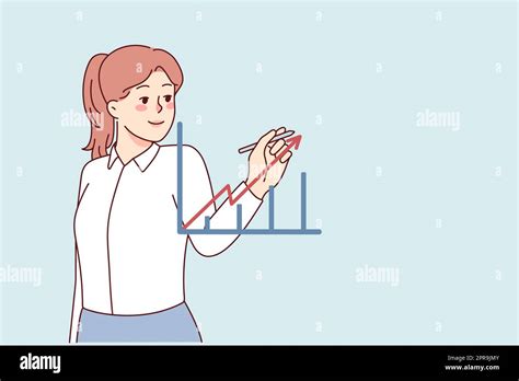 Businesswoman Drawing Graph With Arrow Going Up Smiling Female