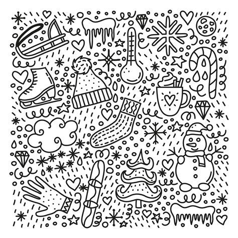 Set Of Doodle Winter Icons 22515193 Vector Art At Vecteezy