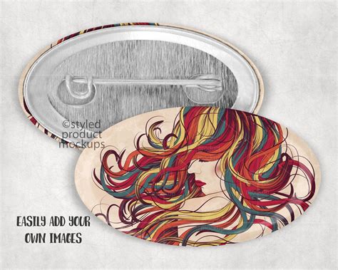 Oval Pinback Button Mockup Add Your Own Image And Background Etsy