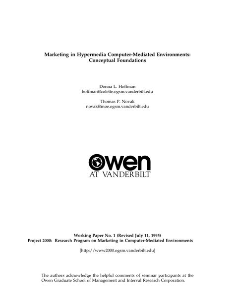 Pdf Marketing In Hypermedia Computer Mediated Environments