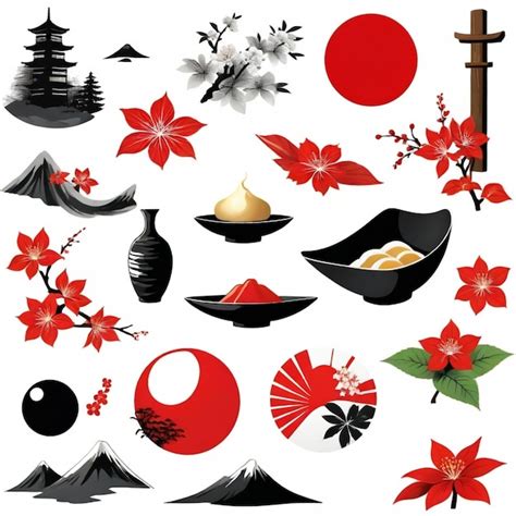 Premium Vector Japanese Vector Set White Background Isolated