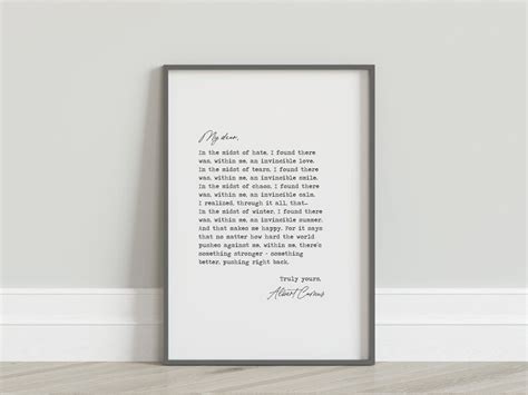 Albert Camus Quote Sign Invincible Summer Poem Wall Art In Etsy