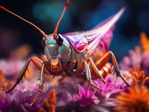 A Close Up Of A Grasshopper On A Flower Generative Ai Image Stock