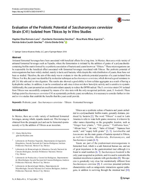 Pdf Evaluation Of The Probiotic Potential Of Saccharomyces Cerevisiae