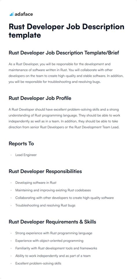 Rust Developer Job Description Template Adaface