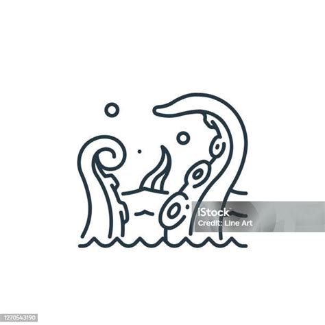 해적 개념에서 크라켄 아이콘 벡터 크라켄 편집 가능한 스트로크의 얇은 선 그림 웹 및 모바일 앱 로고 인쇄 미디어에 사용하기