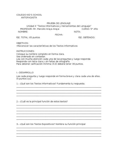 Pdf Prueba Lenguaje 5° Textos Informativos Dokumen Tips