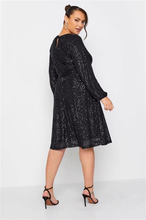 Yours London Plus Size Black Sequin Skater Dress Yours Clothing