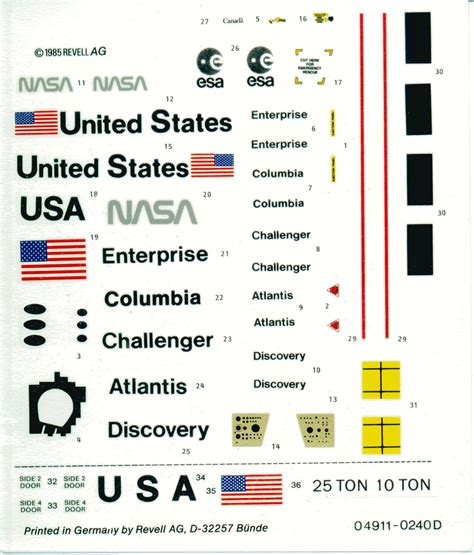 Space Shuttle Model Decals