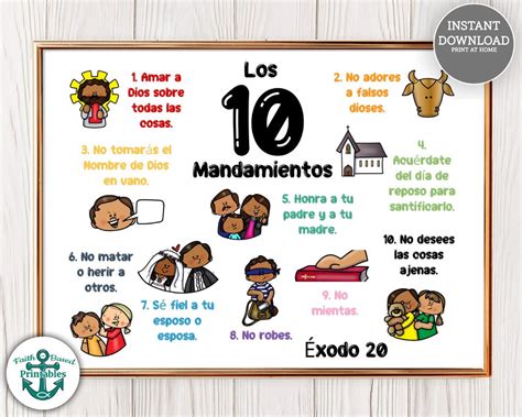 Los 10 Mandamientos Éxodo 20 Spanish Ten Commandments Printable Sign