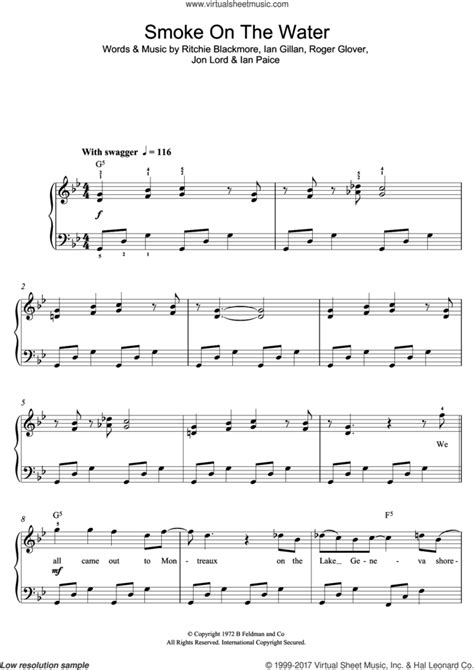 Purple Smoke On The Water Sheet Music Beginner For Piano Solo