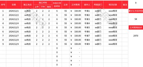 吊车施工台账表Excel模板 千库网 excelID194088