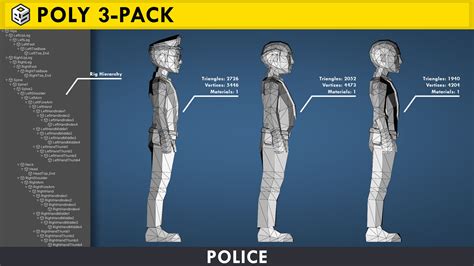 3d Model Poly 3 Pack Police Low Poly Character Pack Vr Ar Low
