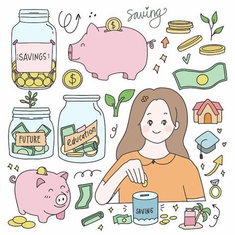 Budgeting And Financial Saving Cute Icon Sticker Set Collection With
