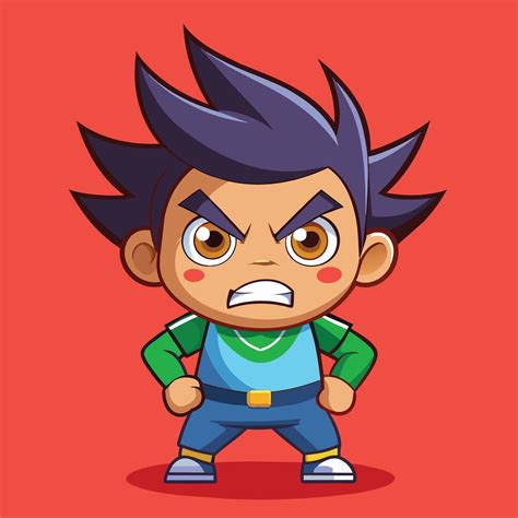 A Determined Cartoon Character With Spiky Orange Hair Wearing A Blue
