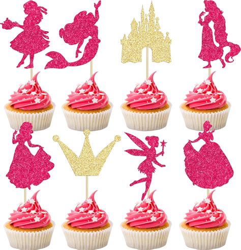 Amazon.com: Ephlyn 24 Pcs Princess Cupcake Toppers - Glitter Mermaid ...