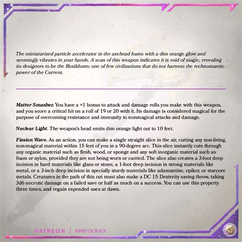 Atomic Edge ⚛ The Miniaturized Particle Accelerator In The Axehead Hums With A Dim Orange Glow