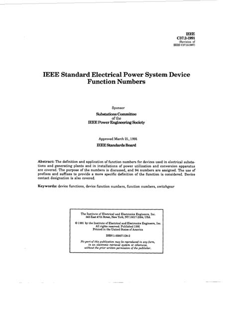 Std C372 1991 Ieee Standard Electrical Power System Device