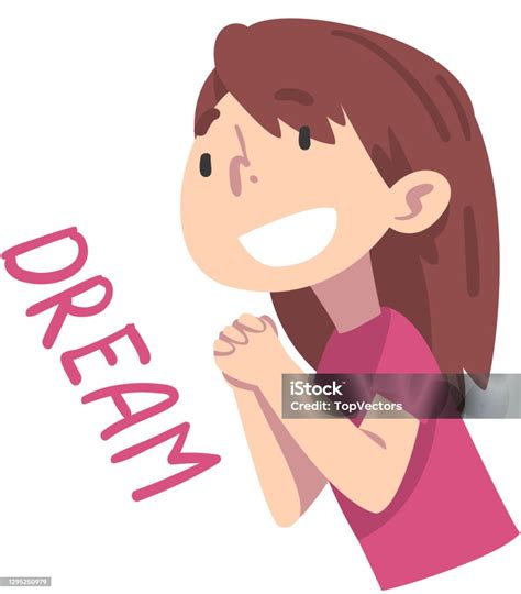 귀여운 꿈꾸는 소녀 꿈꾸는 얼굴 표정 만화 스타일 벡터 일러스트와 아이 개념에 대한 스톡 벡터 아트 및 기타 이미지 개념